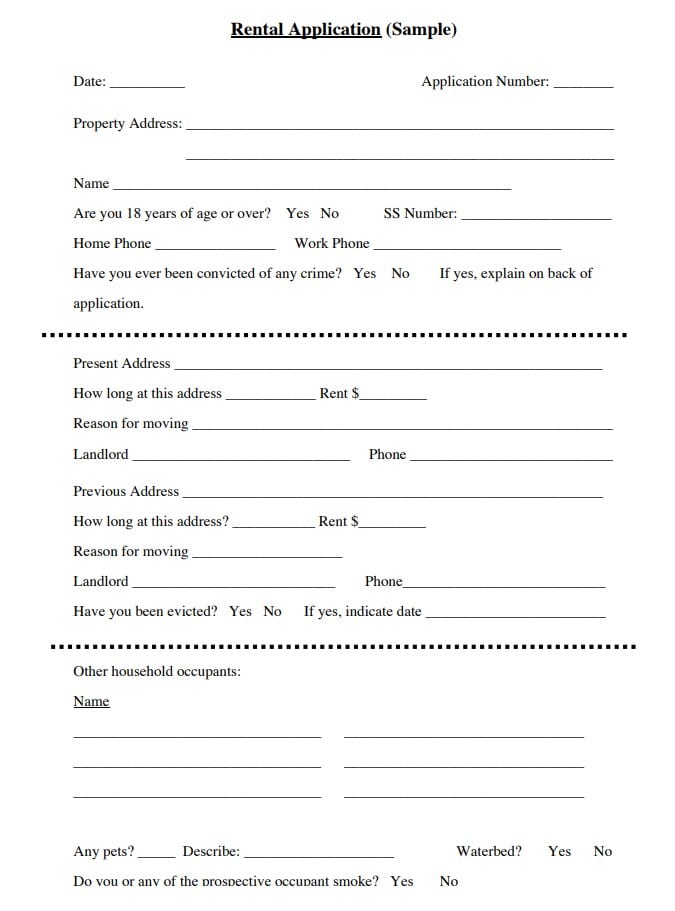 Free Rental Application Form Pdf Word Eforms Free Fillable Eforms 